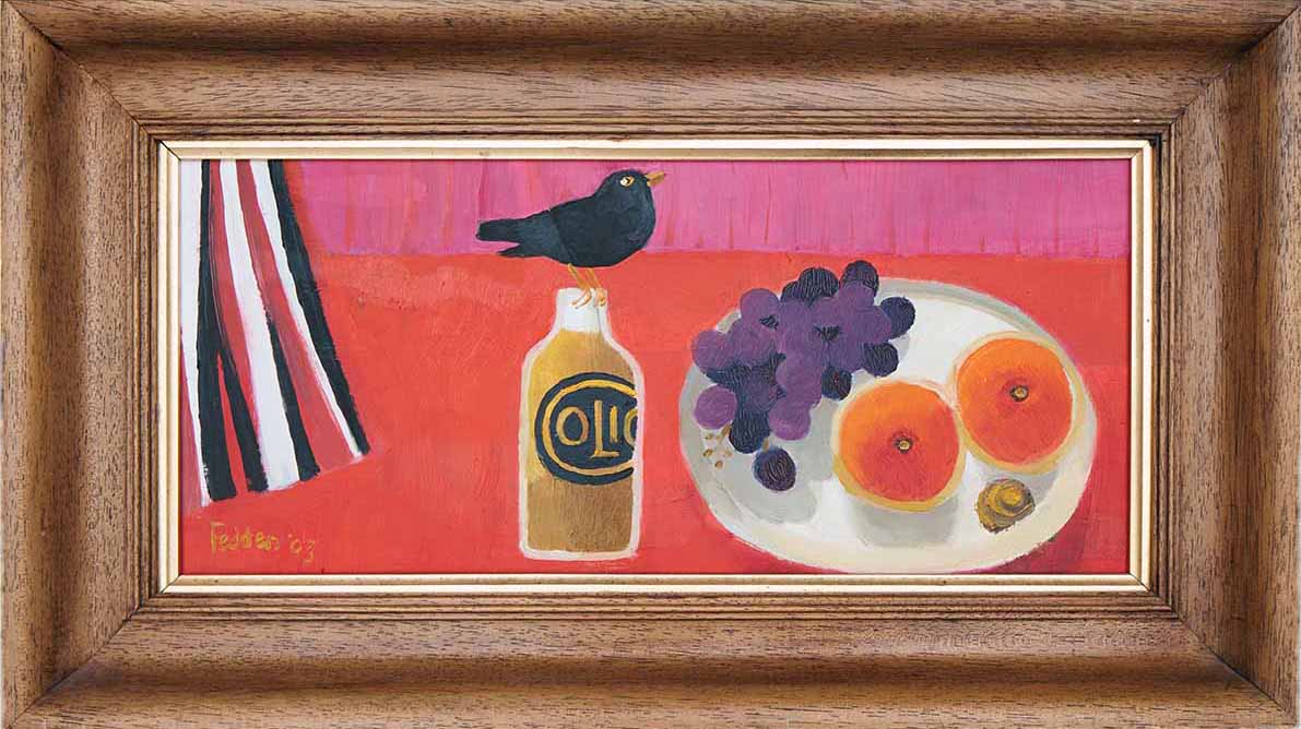 Mary Fedden. Blackbird. Oil painting. Sold.