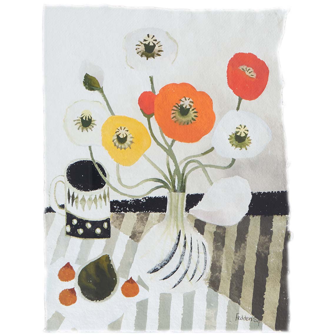 Mary Fedden. Poppies. Gouache / watercolour painting for sale.
