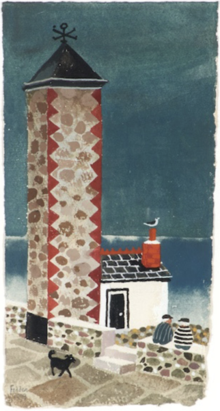 Mary Fedden. Aldeburgh gouache / watercolour painting. Sold.