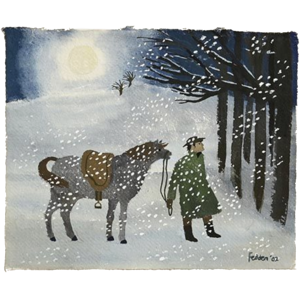 Mary Fedden work for sale. Winter snow artwork in gouache/watercolour